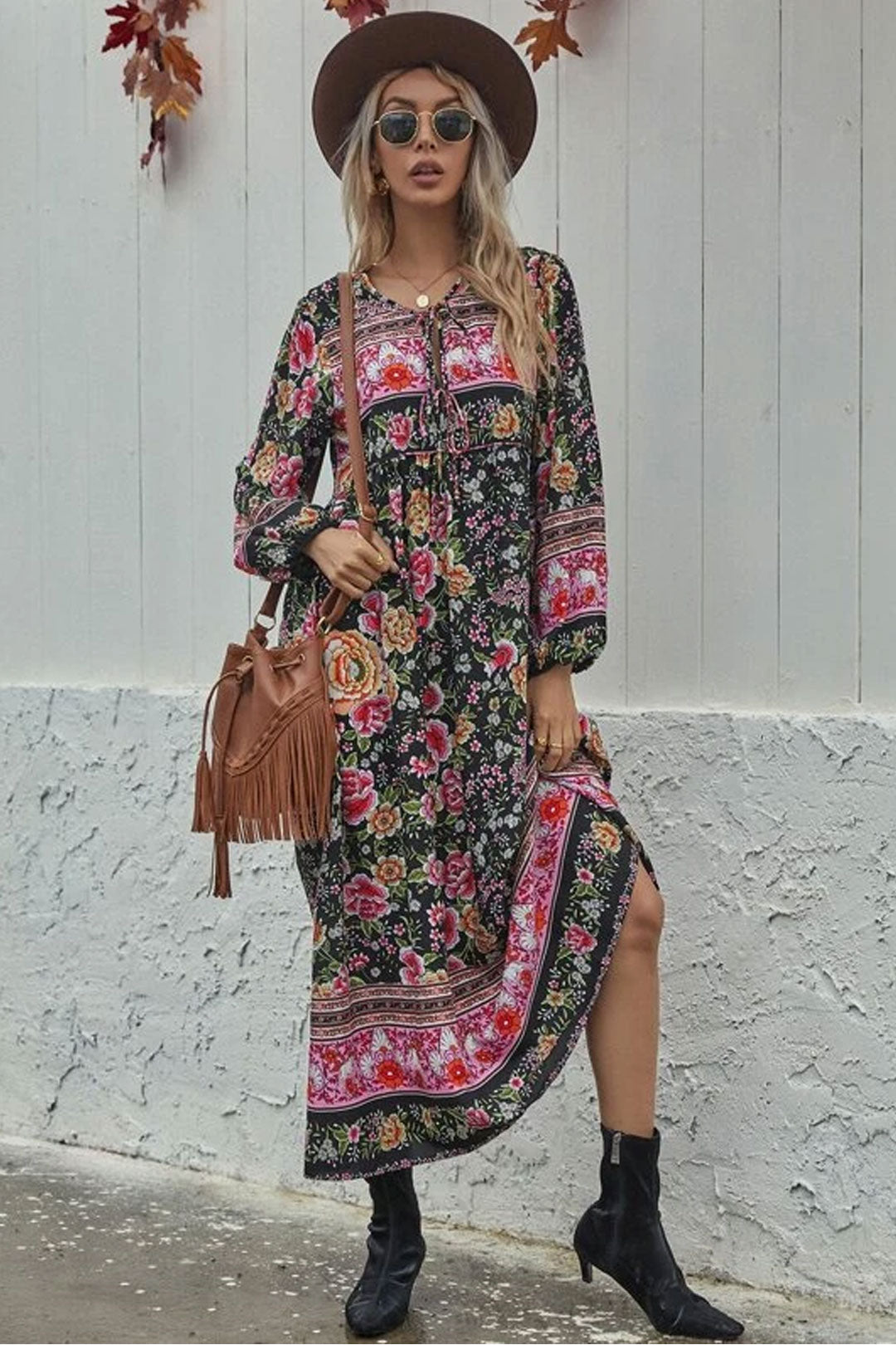 Gown Dress, Boho Maxi Dress, Loose Dress, Black Winter Pink Rosy – Wild ...