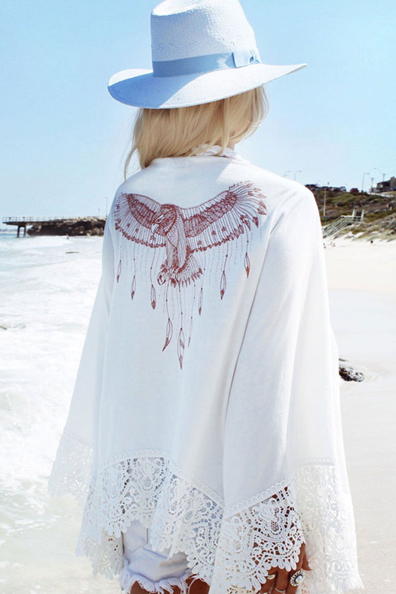 Boho Robe, Kimono Robe, Beach Cover up, Short Robe, White Eagle – Wild ...