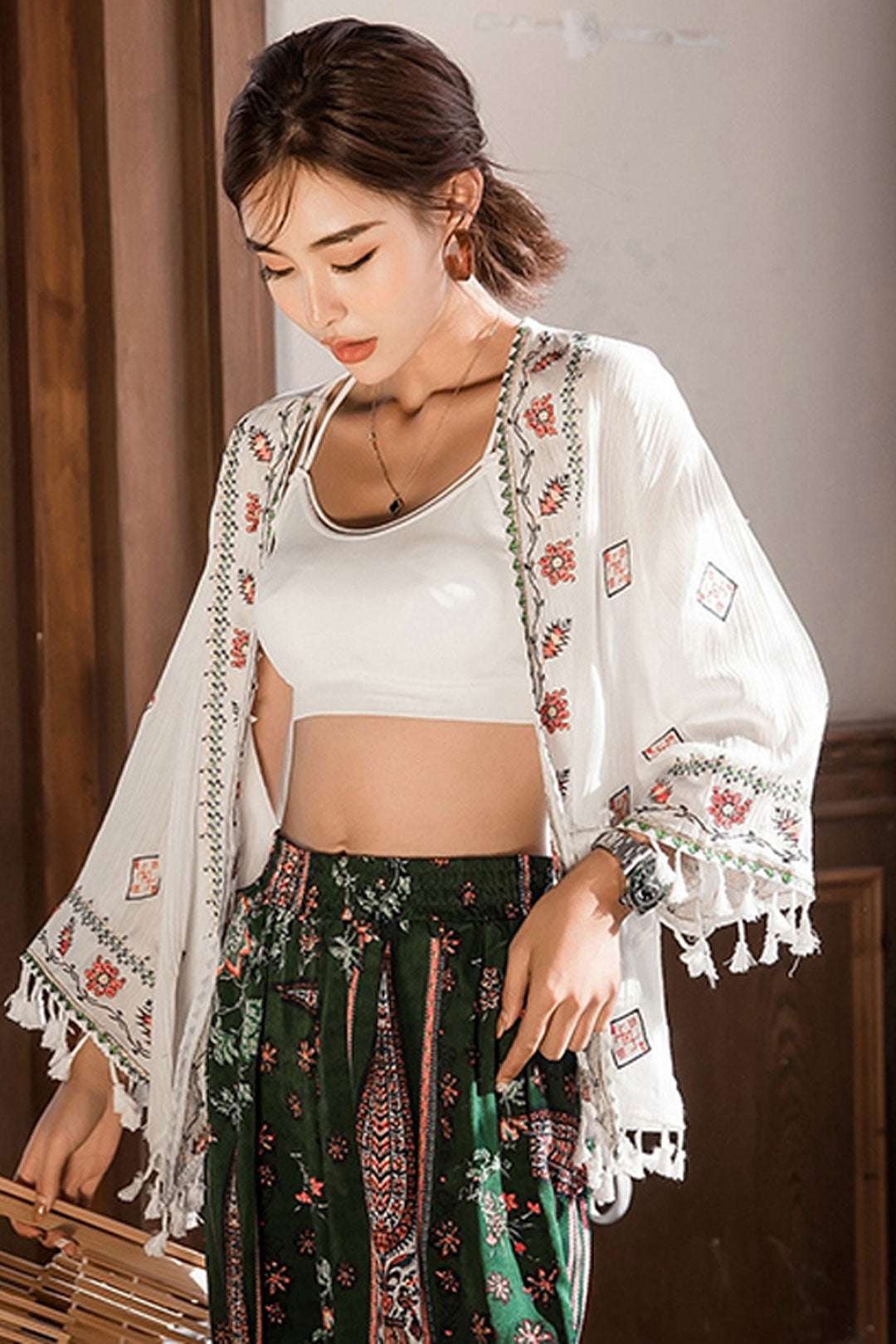 Boho Robe, Embroidery Cotton Robe, White Tassel – Wild Rose Boho