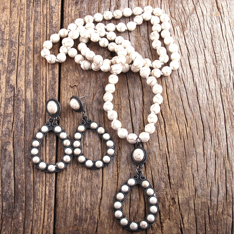 Boho Necklace, Jewelry Set, RH Turquoise White Blue Natural Stone ...